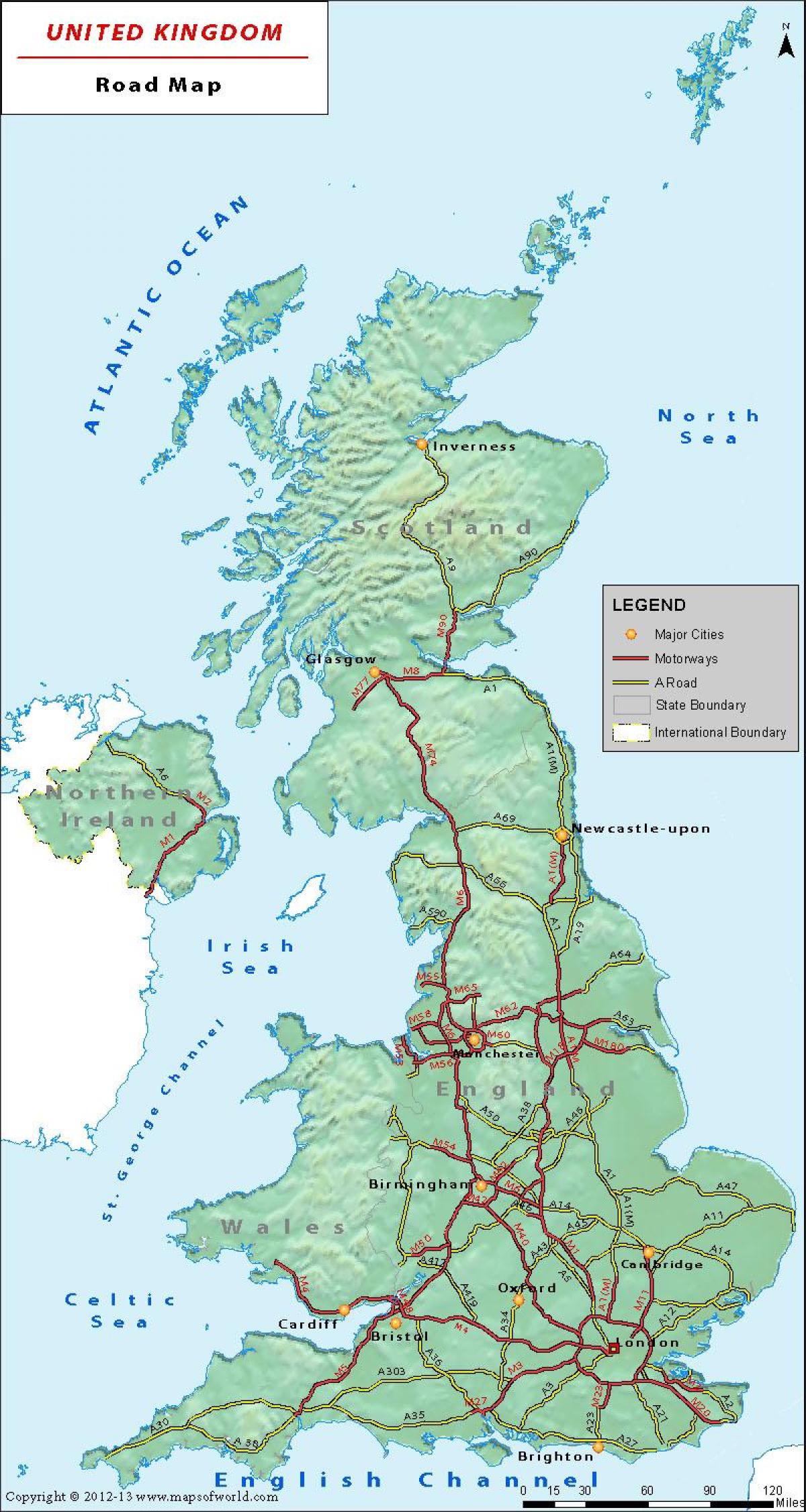 Iso-Britannia road map - UK road network map (Pohjois-Eurooppa - Eurooppa)